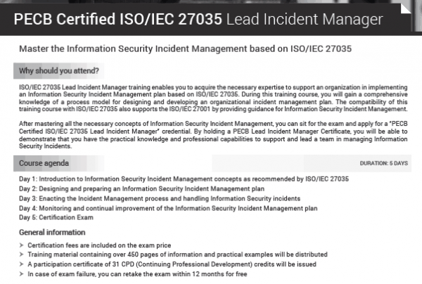 Information Security Incident Management Lead Incident Manager - ISO 27035
