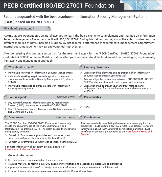 Information Security Management Foundation ISO 27001