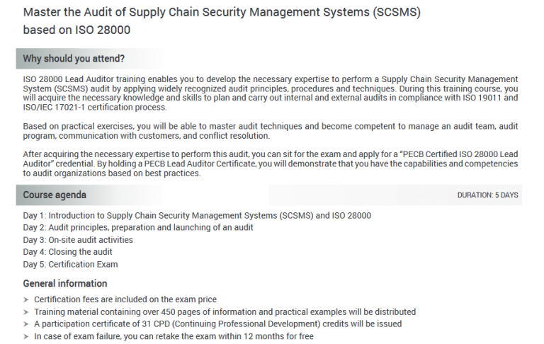 Supply Chain Security Management Lead Auditor - ISO 28000