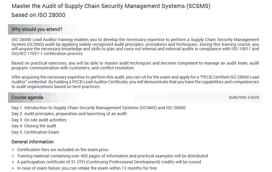 Supply Chain Security Management Lead Auditor - ISO 28000