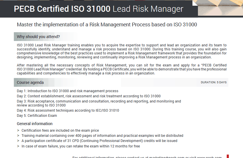 Risk Management Lead Risk Manager - ISO 31000